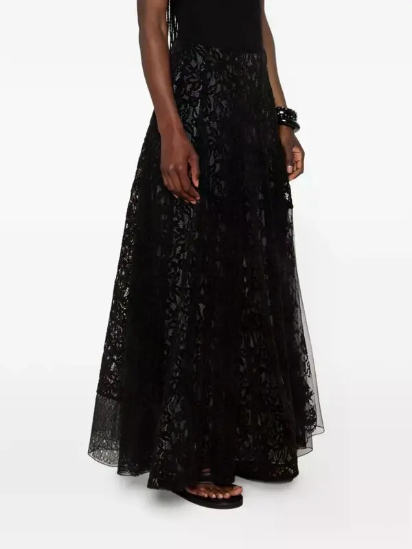 QUETSCHE Lace Overlay Flared Maxi Skirt