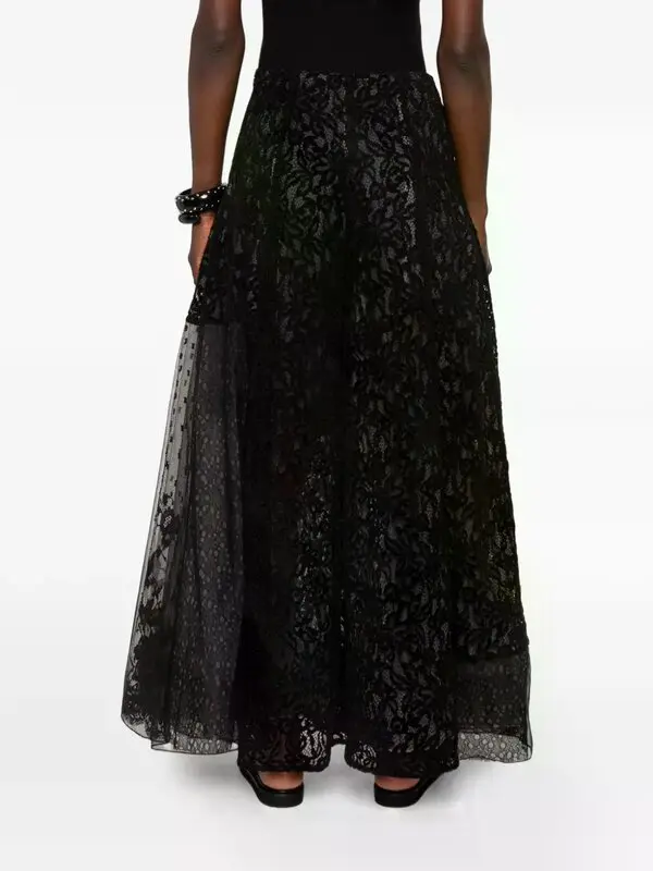 QUETSCHE Lace Overlay Flared Maxi Skirt