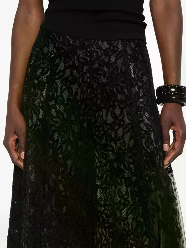 QUETSCHE Lace Overlay Flared Maxi Skirt