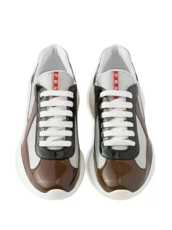 Prada Patent-leather And Technical Fabric America's Cup Sneakers - Brown