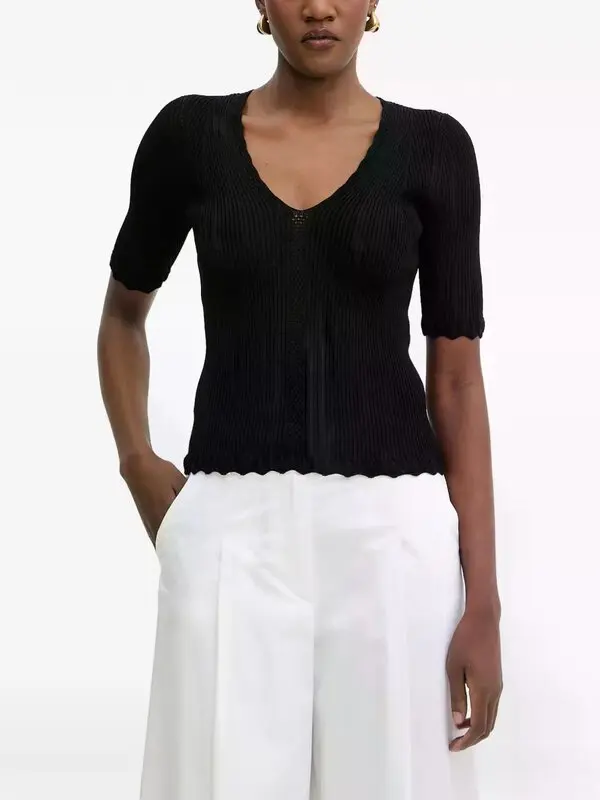 TWINSET Ribbed Knit Scalloped Edge Top