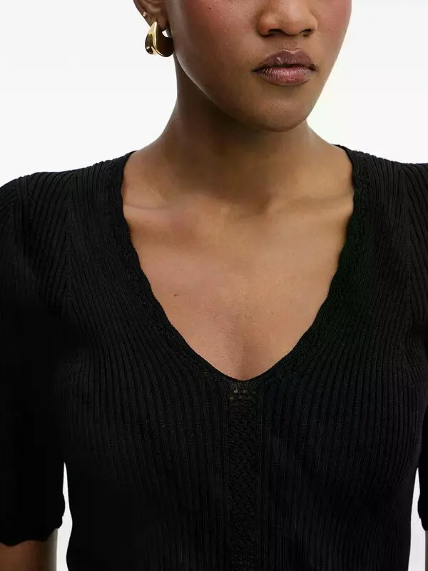 TWINSET Ribbed Knit Scalloped Edge Top