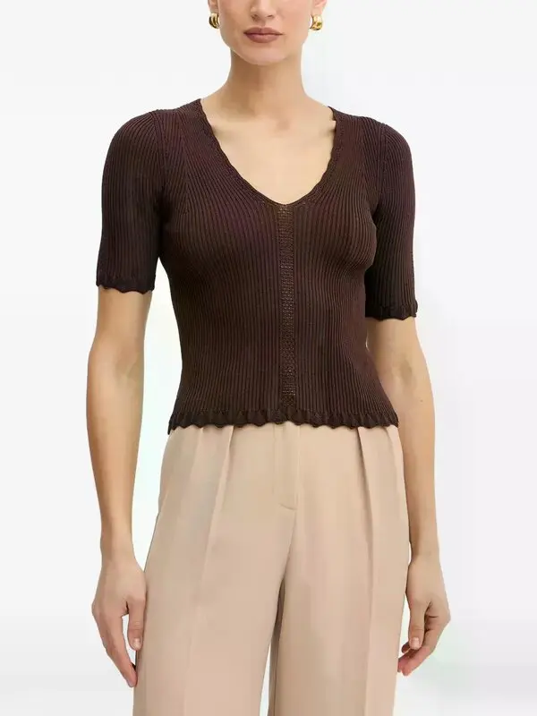 TWINSET Ribbed Knit V-neck Top
