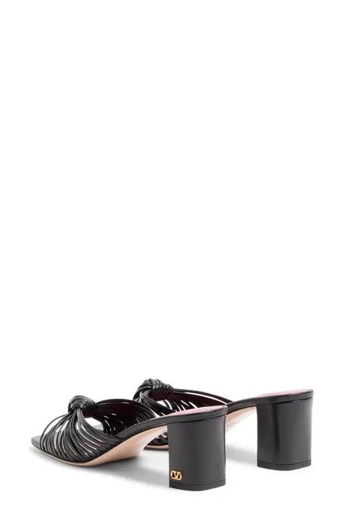 Valentino Garavani Vone Knot Detail Block Heel Slide Sandal - Black