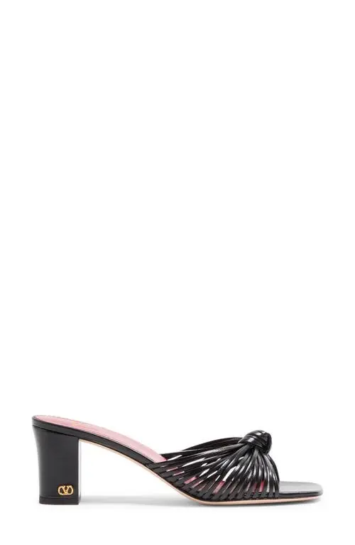 Valentino Garavani Vone Knot Detail Block Heel Slide Sandal - Black