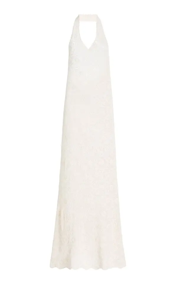 NILI LOTAN Eddie Crocheted Cotton Maxi Halter Dress - Ivory