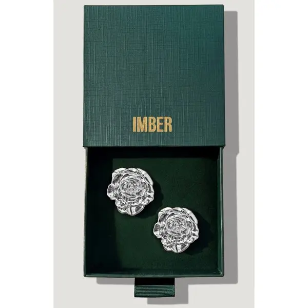 IMBER Rose Statement Stud Earrings - Silver
