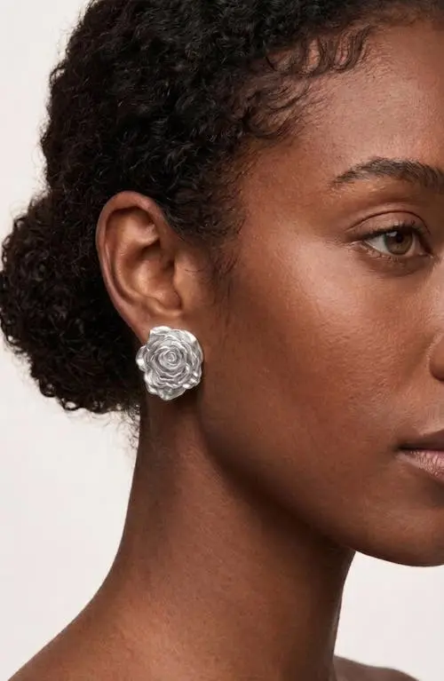 IMBER Rose Statement Stud Earrings - Silver