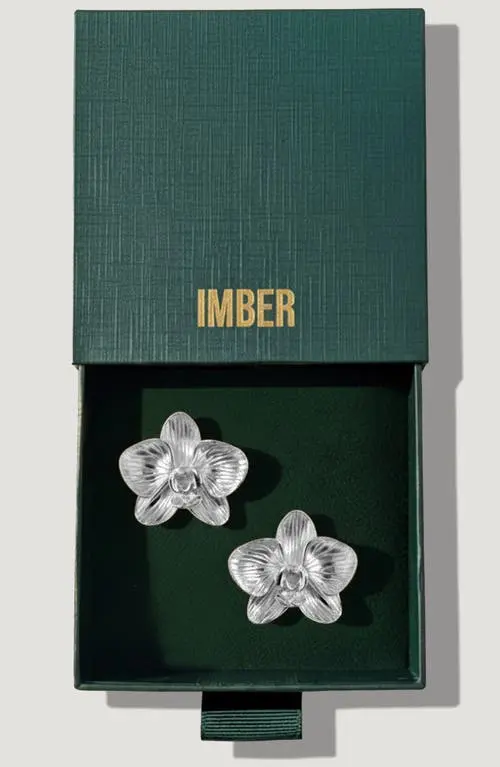IMBER Orchid Flower Statement Stud Earrings - Silver