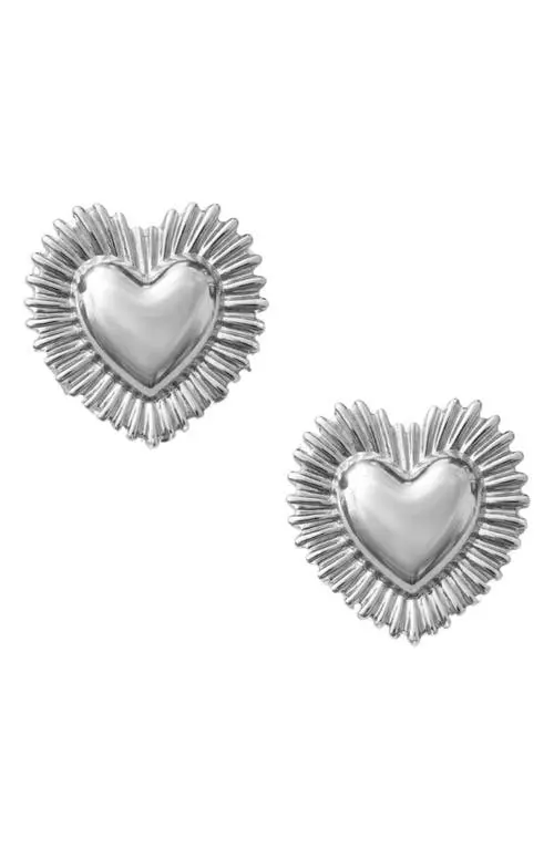 IMBER Oversize Puffy Heart Sculptural Statement Earrings - Silver