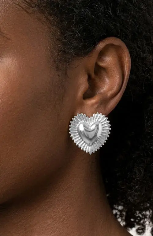 IMBER Oversize Puffy Heart Sculptural Statement Earrings - Silver