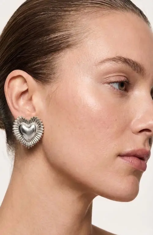 IMBER Oversize Puffy Heart Sculptural Statement Earrings - Silver