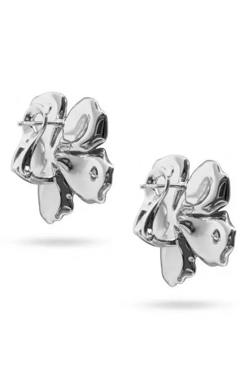 IMBER Hibiscus Flower Sculptural Statement Earrings - Silver
