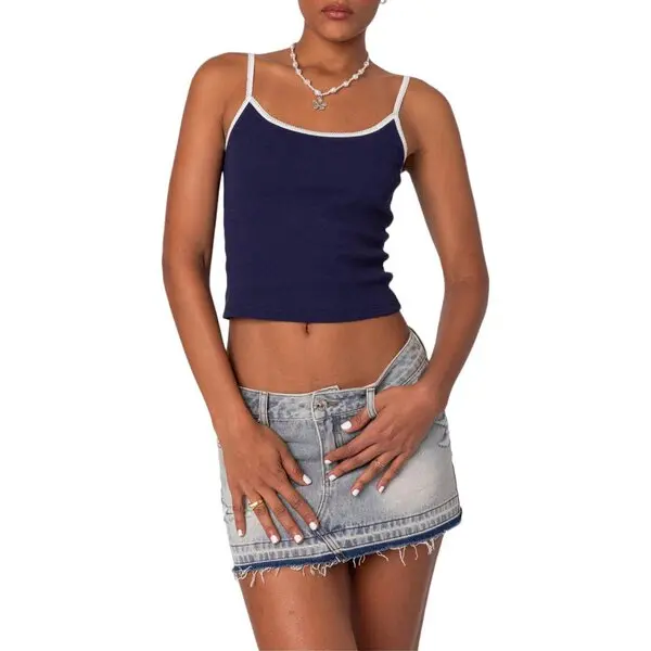 EDIKTED Franky Contrast Trim Rib Camisole - Navy