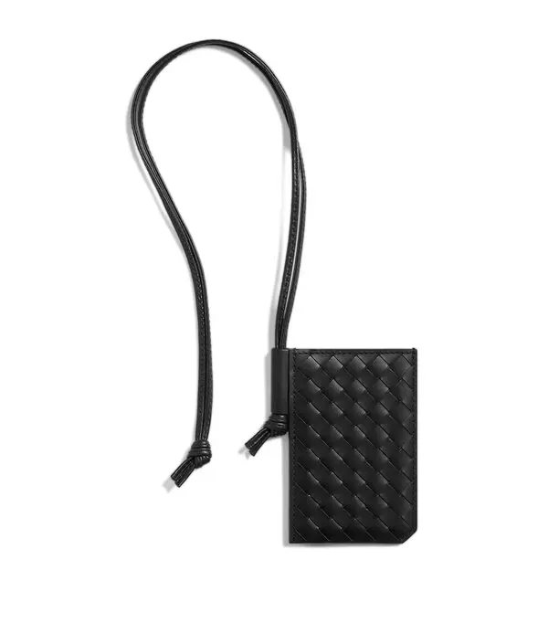 Bottega Veneta Leather Intrecciato Badge Holder - Grey