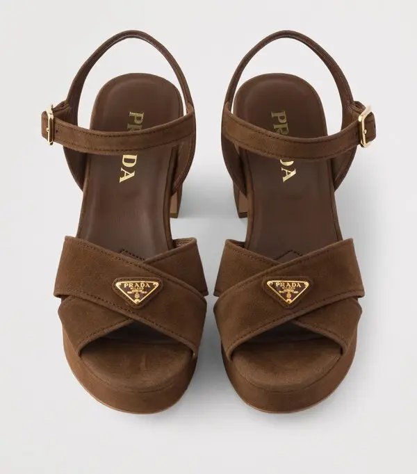 Prada Suede Platform Sandals - Brown