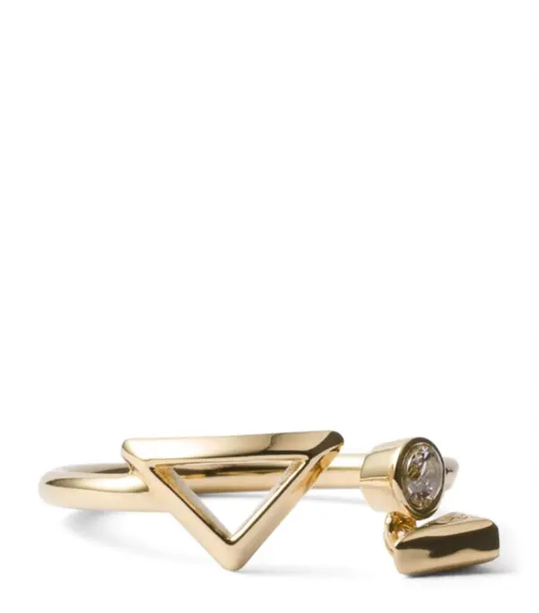 Prada Embellished Triangle Charm Ring - Metallic