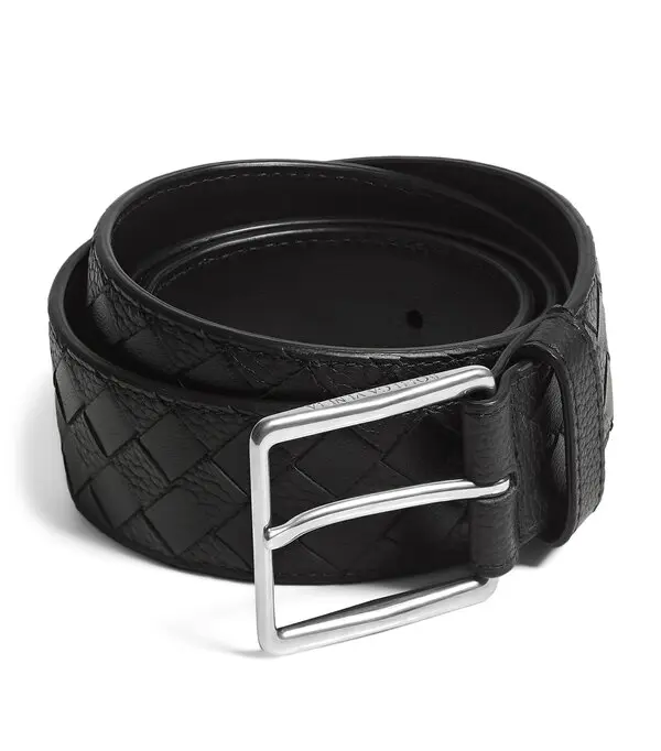 Bottega Veneta Intrecciato Leather Belt - Grey