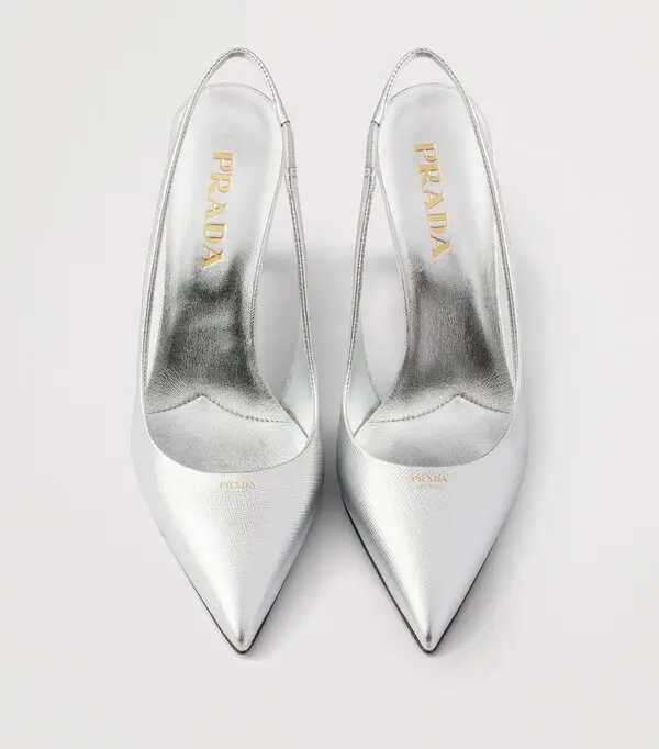 Prada Saffiano Leather Slingback Pumps With Stiletto Heel