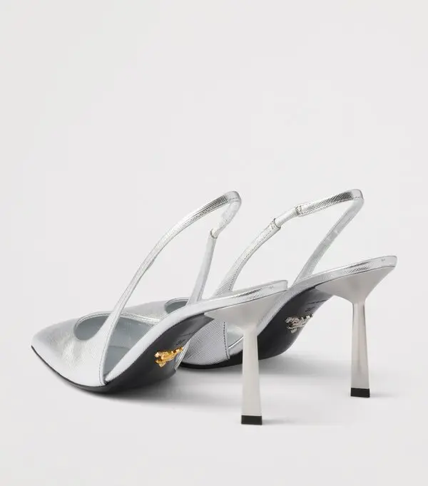Prada Saffiano Leather Slingback Pumps With Stiletto Heel