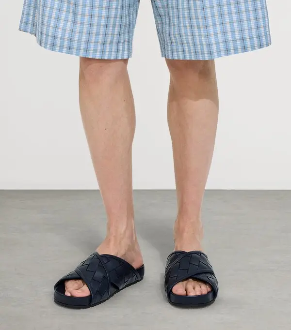 Bottega Veneta Leather Intrecciato Tarik Sandals - Blue