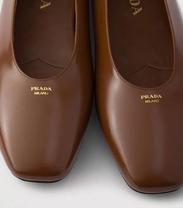 Prada Leather Logo Ballet Flats - Brown