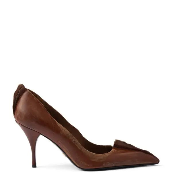 Prada Antiqued Leather Sculptural Pumps - Brown