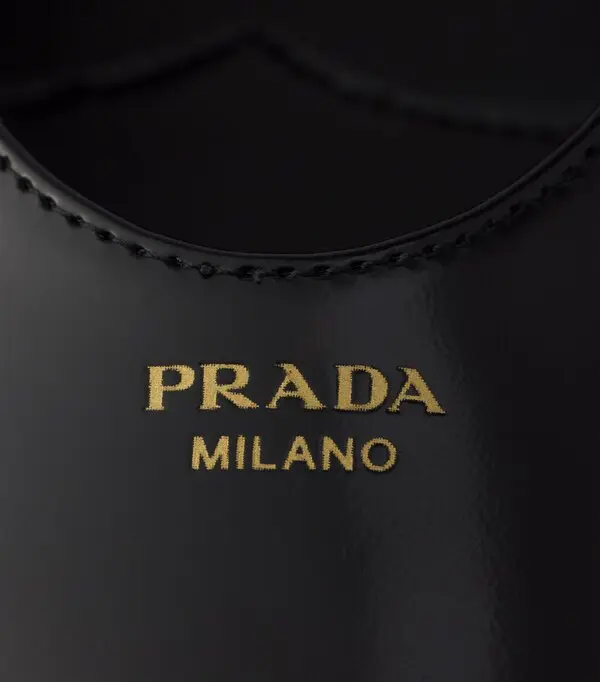Prada Leather Ballet Flats With Gold Tone Logo Detail - Black