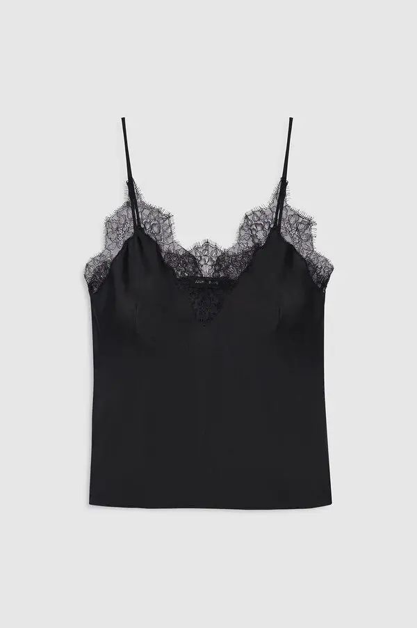 ANINE BING Mael Lace Trim Camisole - Black