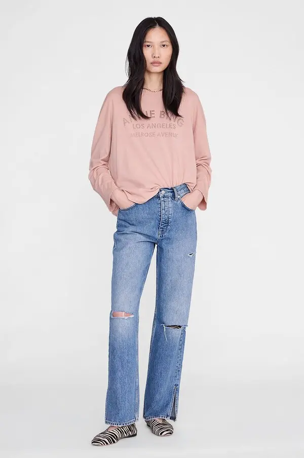 ANINE BING Ivan Long Sleeve Melrose Stencil Tee