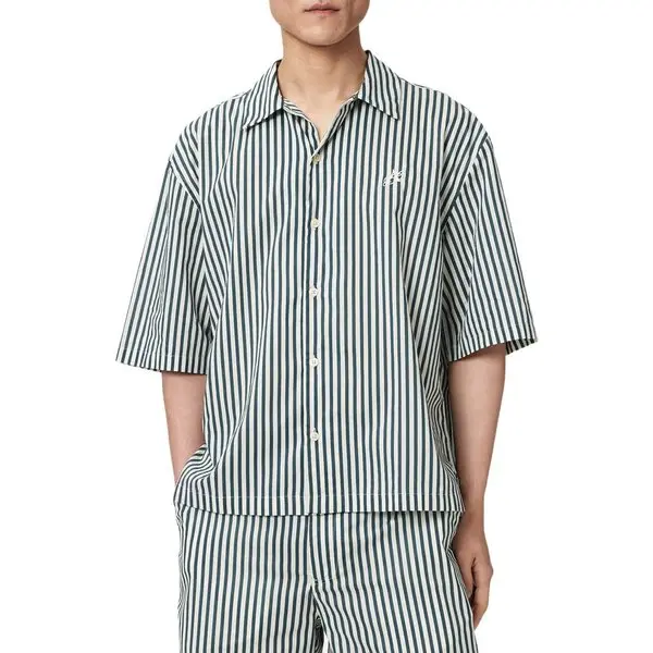 ALLSAINTS Chopin Oversize Stripe Short Sleeve Cotton Button-up Shirt - Blue/white