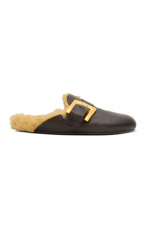 Balmain Faux Fur-lined Leather Mules