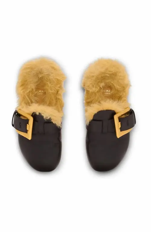 Balmain Faux Fur-lined Leather Mules