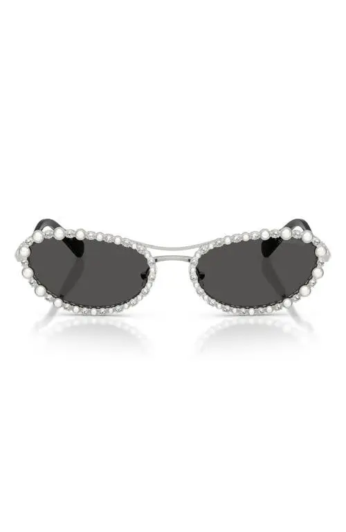 SWAROVSKI Embellished Oval Sunglasses - Silver/dark Grey