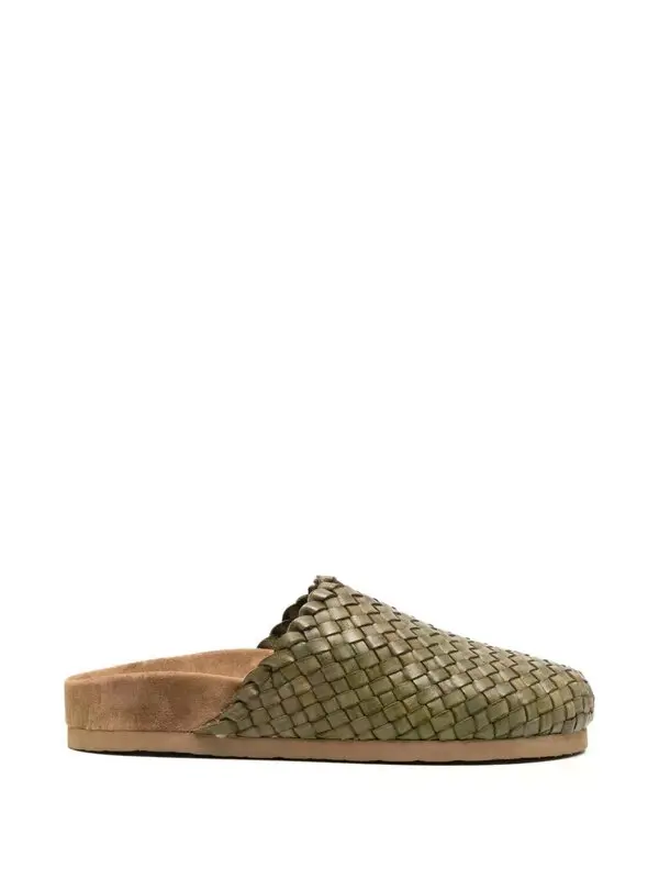 Dragon Diffusion Woven Leather Mules - Green