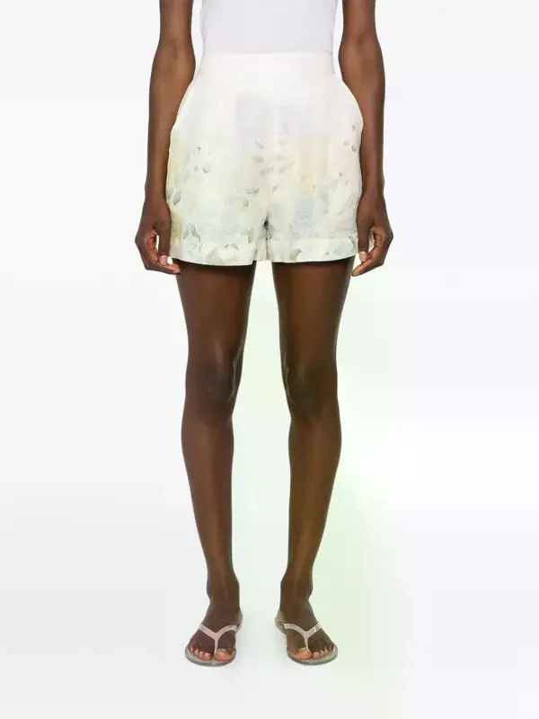 MC2 SAINT BARTH Floral Print Logo Embroidered Shorts - Neutrals
