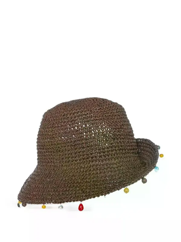 Kurt Geiger Bead-embellished Woven Bucket Hat