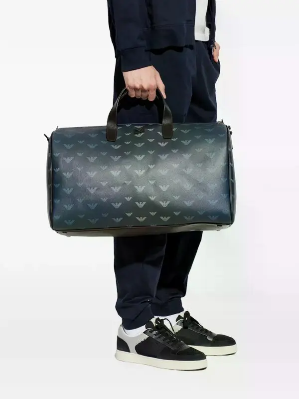Emporio Armani Monogram Print Canvas Duffle Bag - Green
