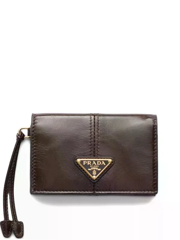 Prada Leather Card Holder With Flap - Brown