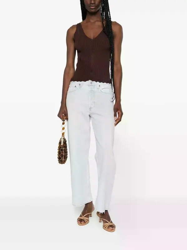 TWINSET Ribbed Scalloped-edge V-neck Top