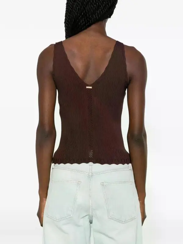 TWINSET Ribbed Scalloped-edge V-neck Top