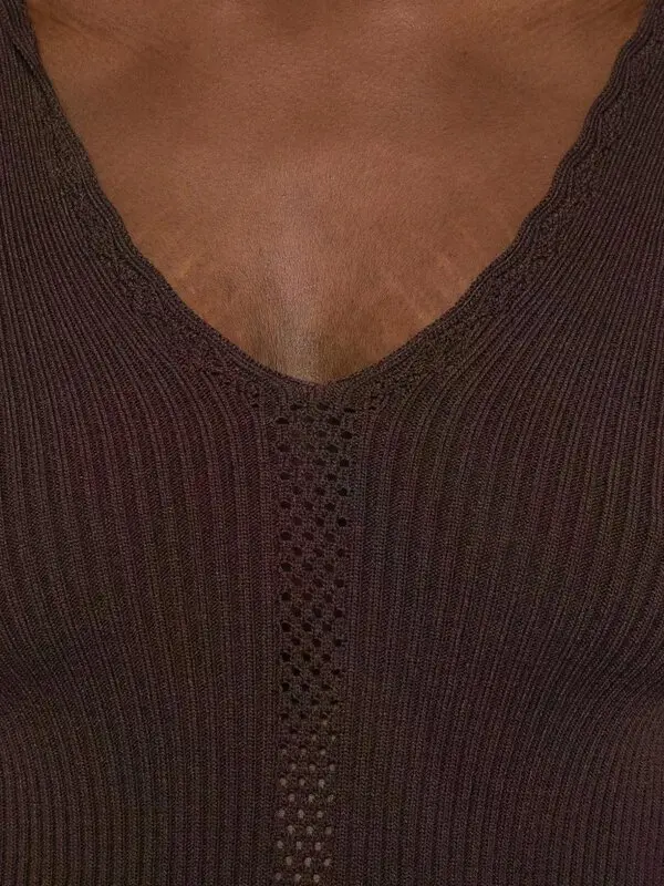 TWINSET Ribbed Scalloped-edge V-neck Top