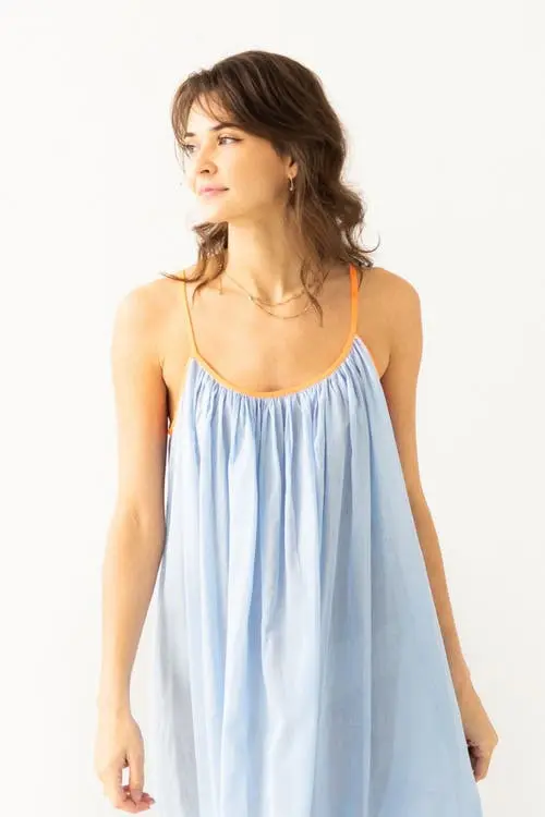 SALUA Cotton Lounge Dress - Periwinkle/neon Pink