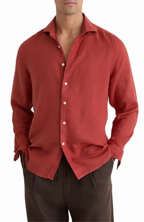 REISS Ruban Linen Button-up Shirt - Brick Red