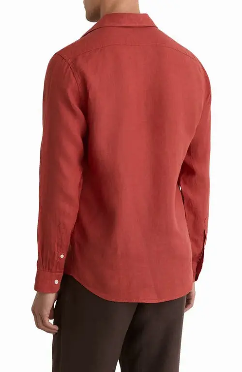 REISS Ruban Linen Button-up Shirt - Brick Red