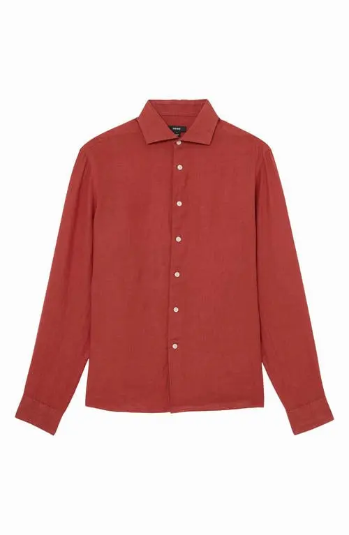 REISS Ruban Linen Button-up Shirt - Brick Red