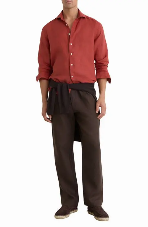 REISS Ruban Linen Button-up Shirt - Brick Red