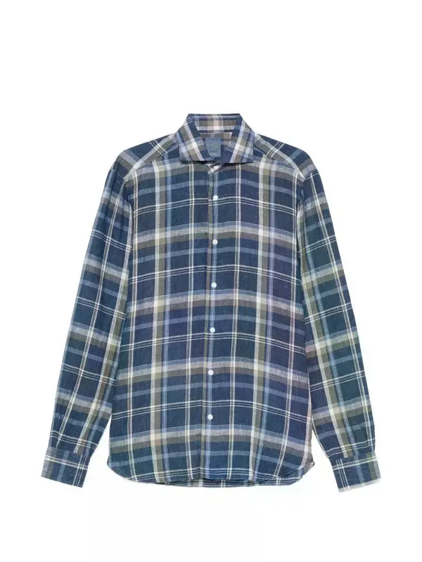 BARBA NAPOLI Plaid Long-sleeve Shirt - Blue