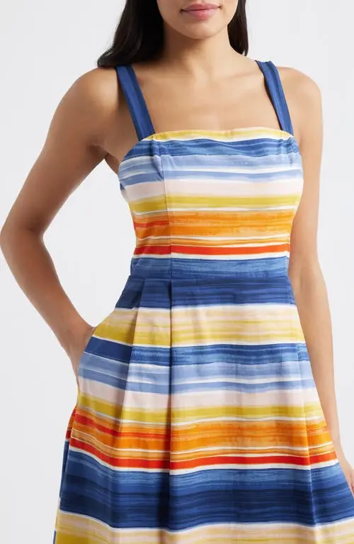 Julia Jordan Stripe Square Neck Midi Dress