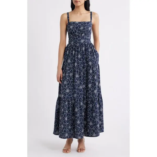 Julia Jordan Sleeveless Floral Embroidered Maxi Dress